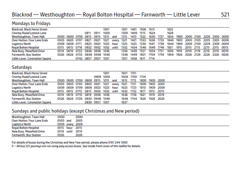 Bus Timetables - Little Lever School